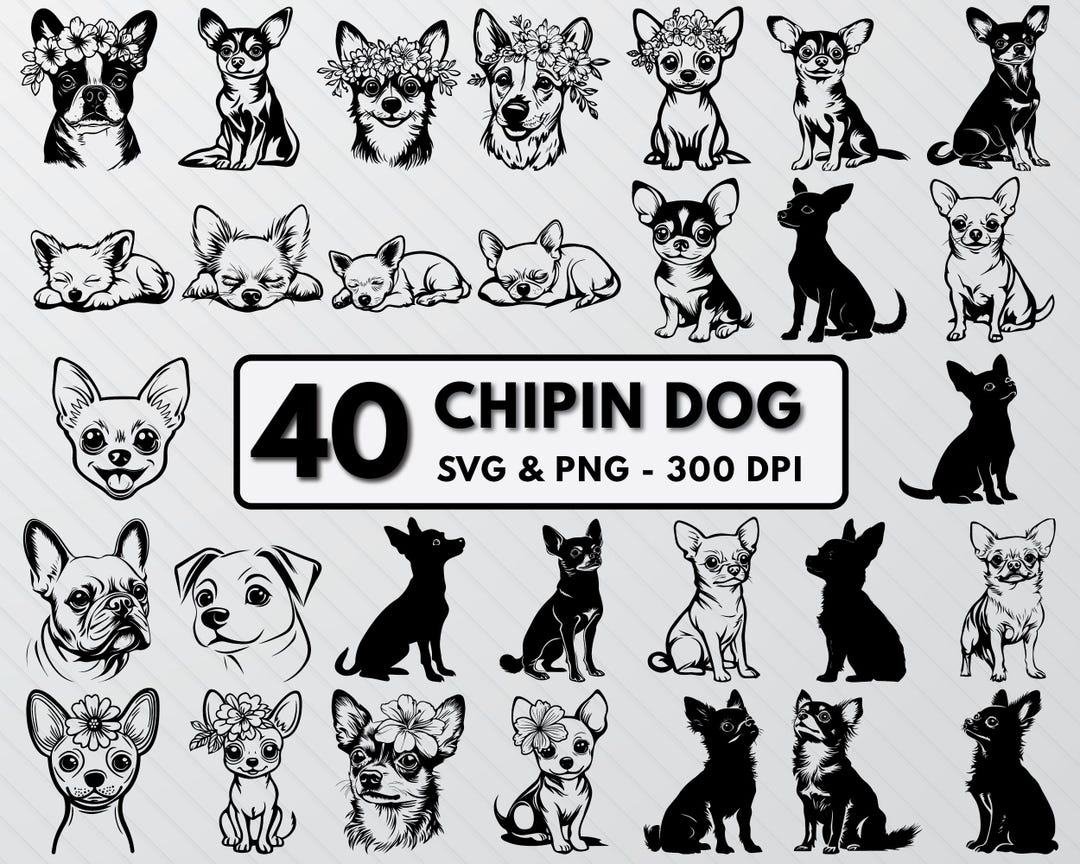 Chipin Dog SVG Bundle: Silhouette Vector Art (PNG, Cricut) - Etsy
