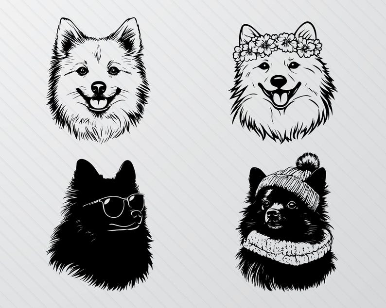 Japanese Spitz SVG Bundle: Dog Silhouette Clipart (PNG, Vector) - Etsy