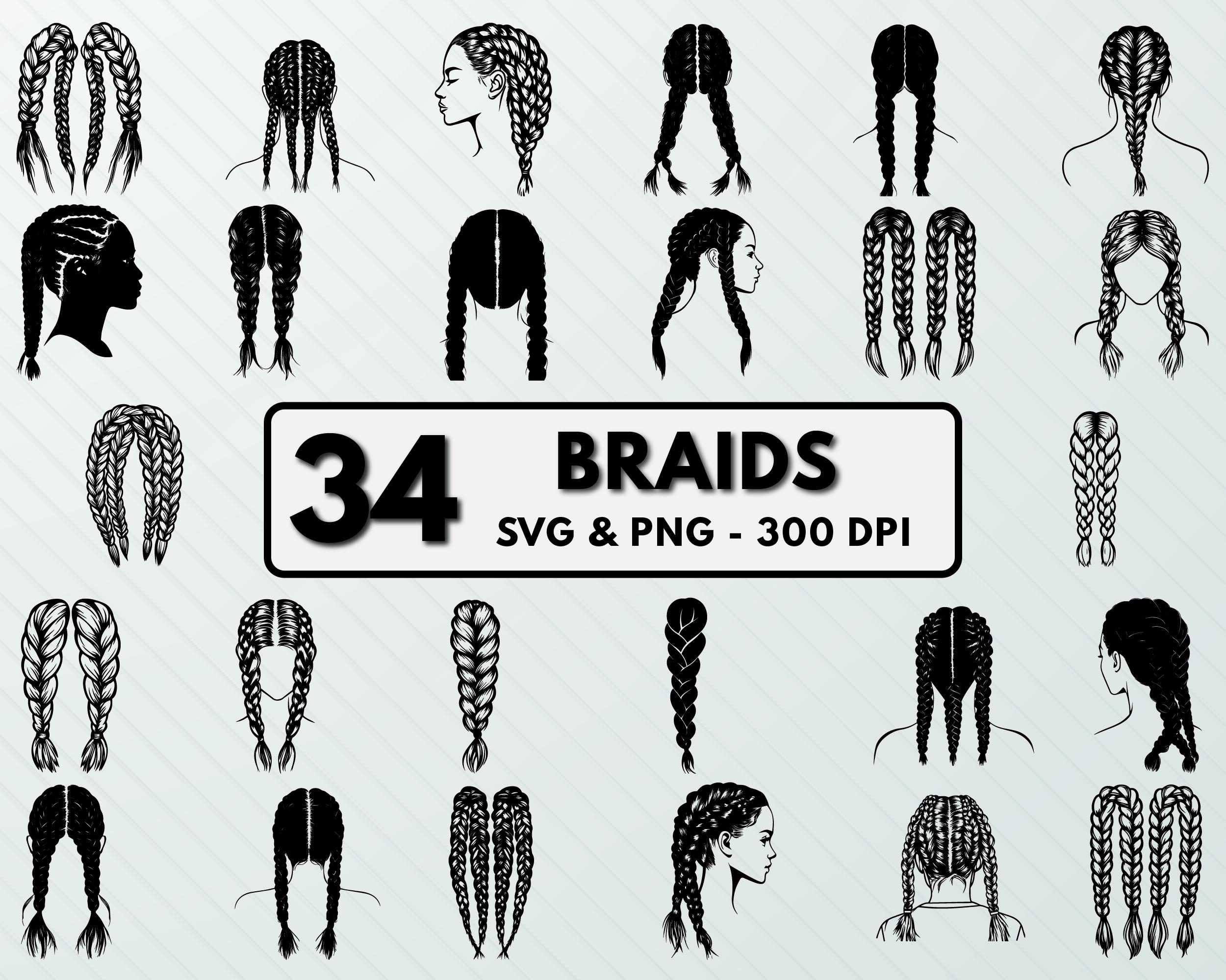 Braids SVG & PNG Clipart: Hair Braid Designs (300 DPI) - Etsy