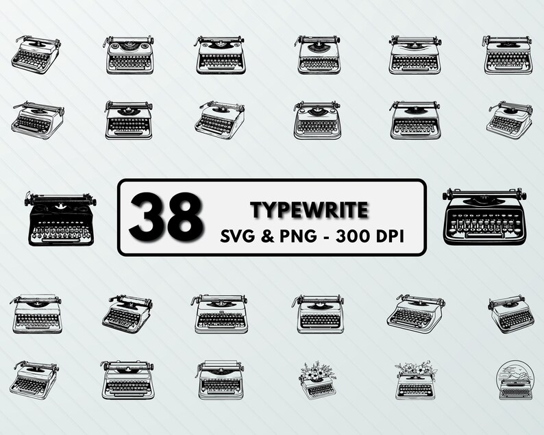 Typewriter Clipart: Vintage Silhouette Designs (SVG, PNG) - Etsy
