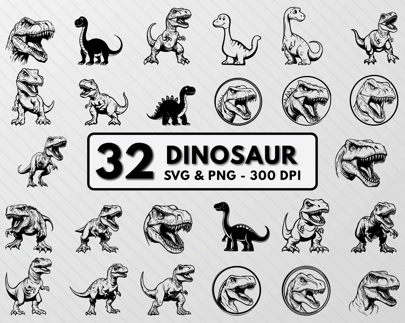 Dinosaur SVG Bundle: Silhouette Art, Vectors, Clipart (PNG, Cricut) - Etsy