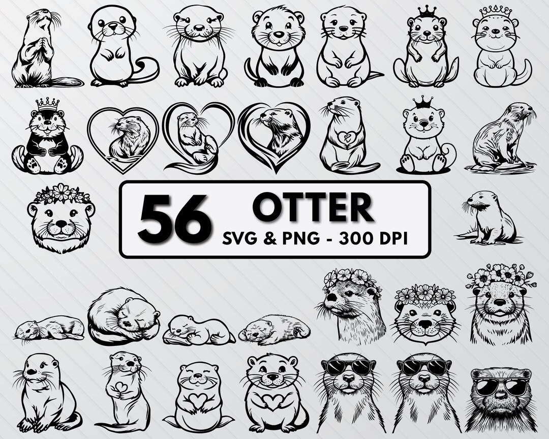 Otter Silhouette SVG Bundle: Vector Art, Clipart, Decal Icon (PNG, SVG ...
