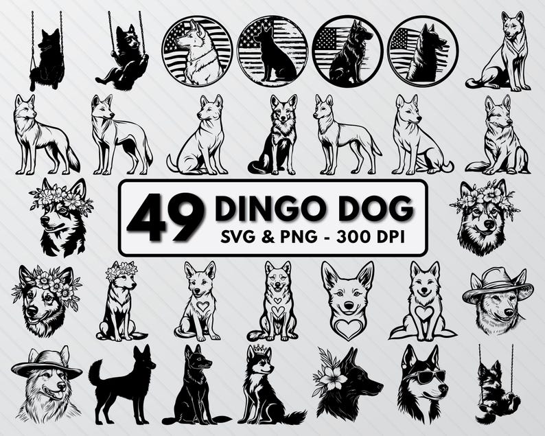 Dingo Dogs Silhouette, Dingo Dog Svg Bundle, Dog Clipart, Dingo Dog Png ...