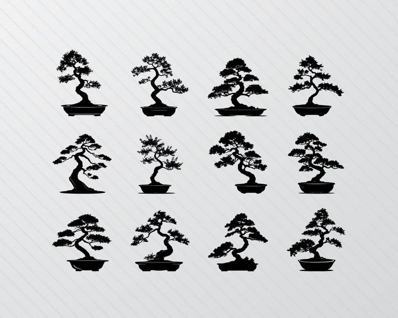 Bonsai Tree Silhouette SVG Bundle: Clipart & Decal (58 Files) - Etsy