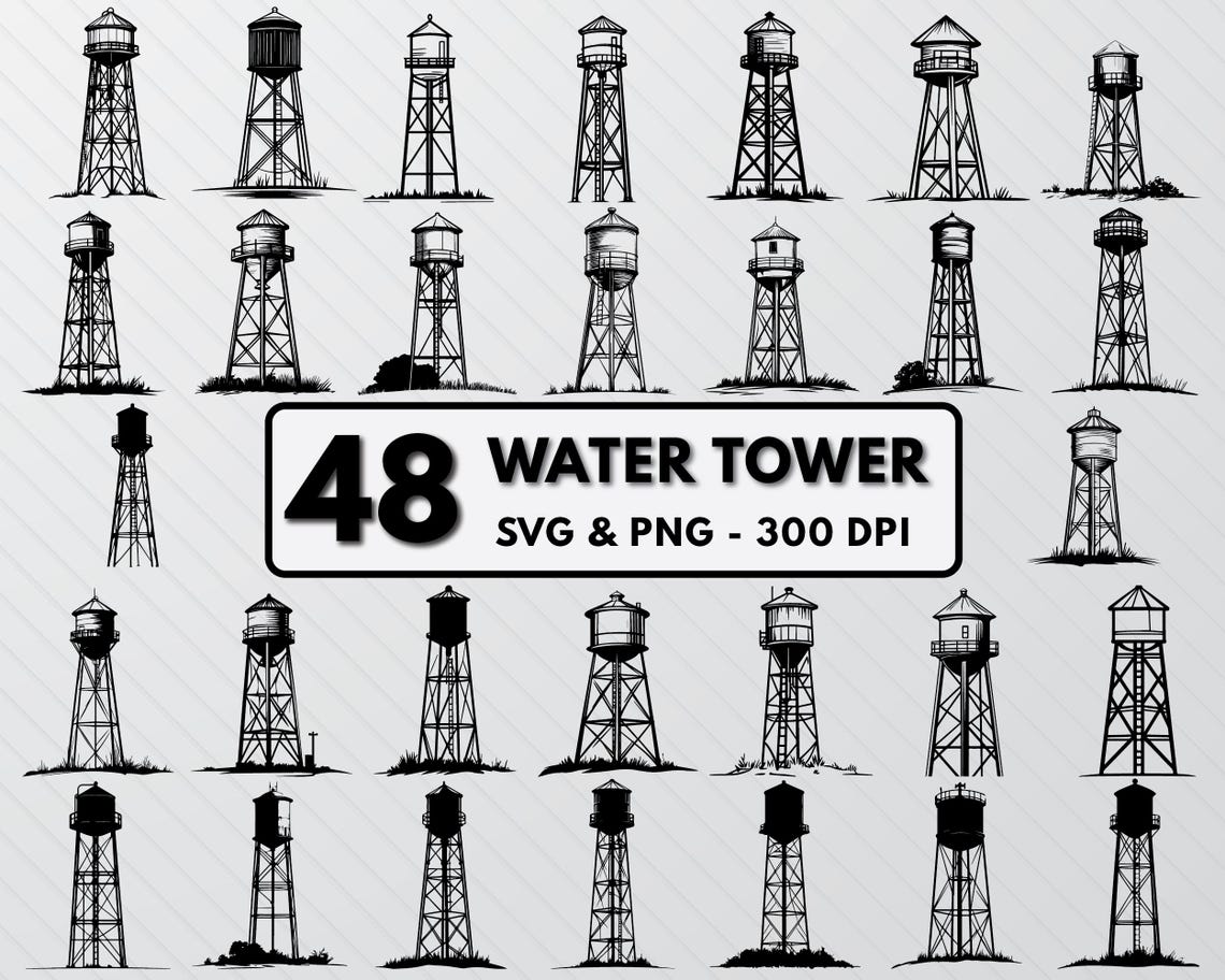 Water Tower Silhouette, Water Tower Svg Bundle, Water Tower Clipart ...