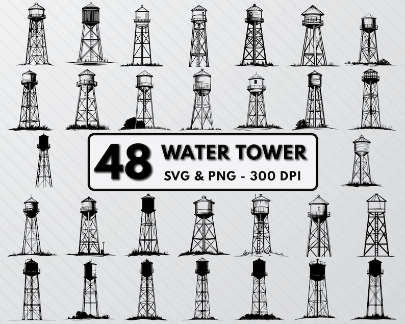Water Tower Silhouette, Water Tower Svg Bundle, Water Tower Clipart ...