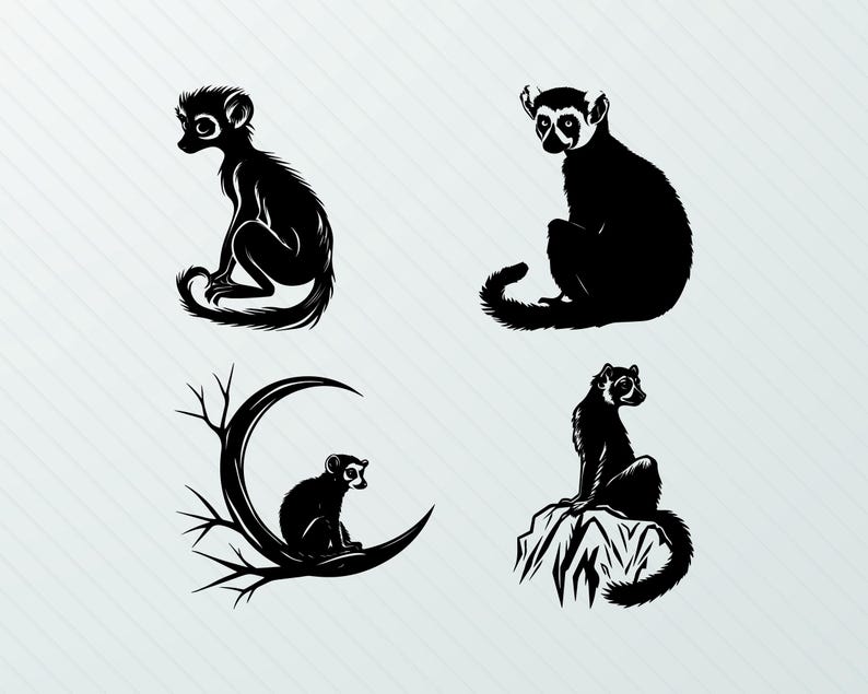 Lemur Clipart: Silhouette Vector Art, SVG PNG (digital Download) - Etsy