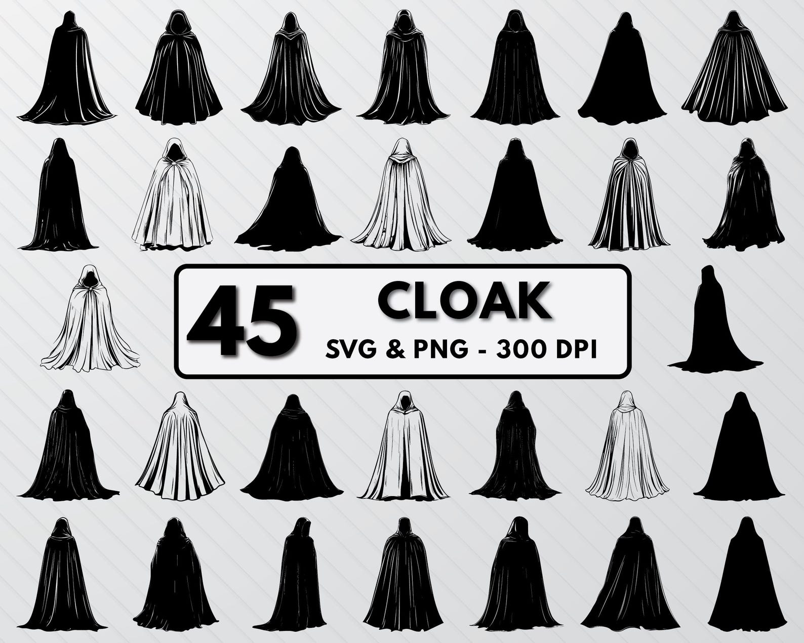 Cloak Silhouette Svg Bundle, Magic Cloak, Cloak Png Clipart, Cloak ...