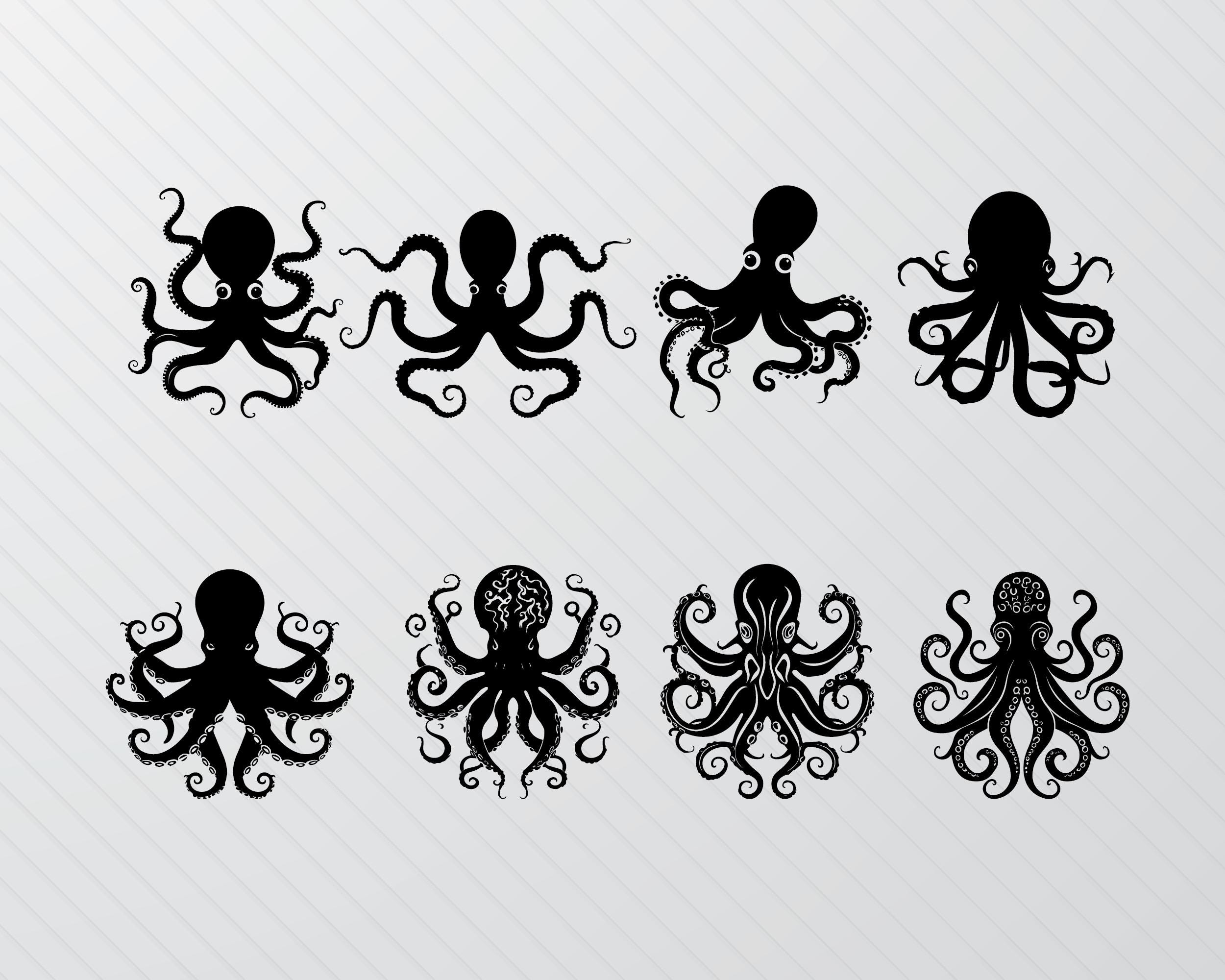 Octopus Silhouette Svg, Octopus Svg Bundle Set, Octopus Png Clipart ...