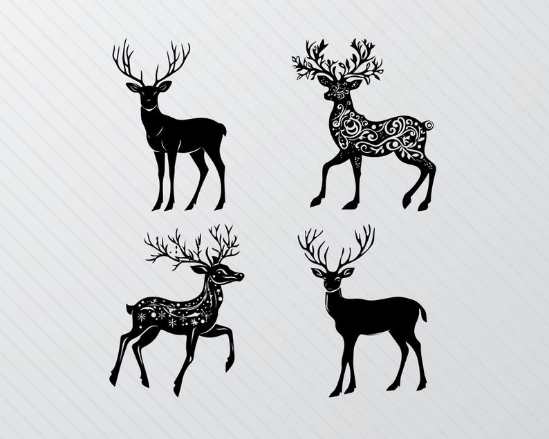 Christmas Reindeer SVG Bundle: Silhouette Clipart, Cut File (PNG) - Etsy