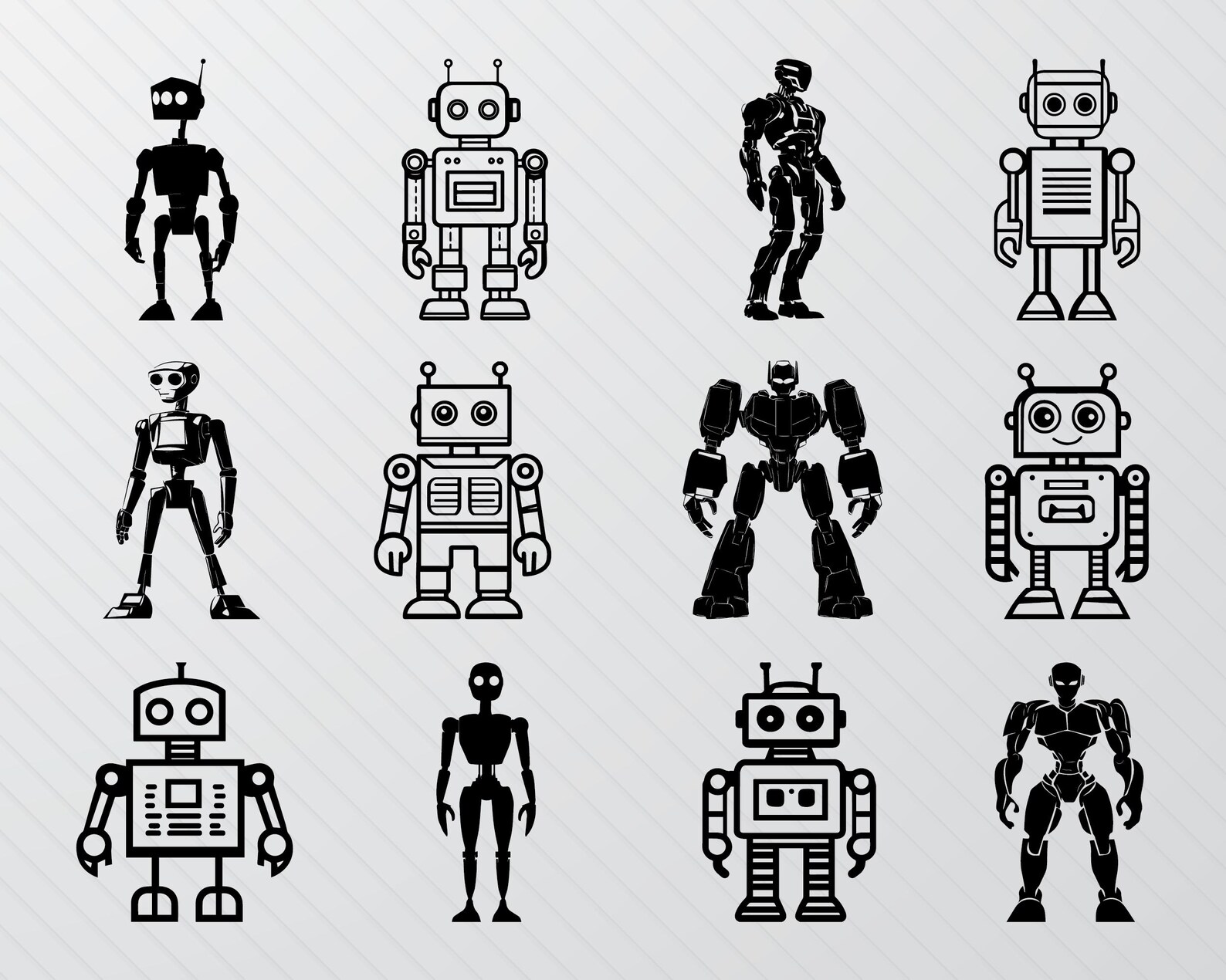 Robot Silhouette SVG Bundle: Vector Art, Clipart (PNG, Cricut) - Etsy