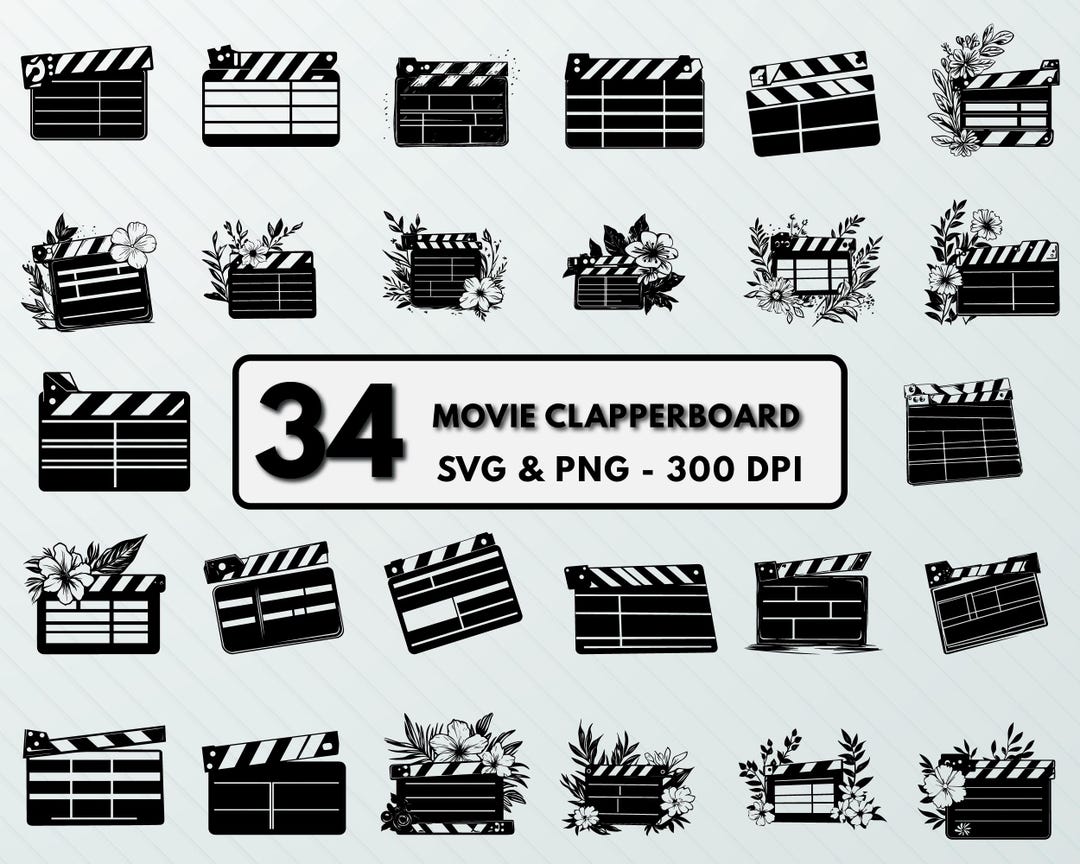 Movie Clapperboard Svg, Vectorart, Silhouette, Decal, Clapperboard ...