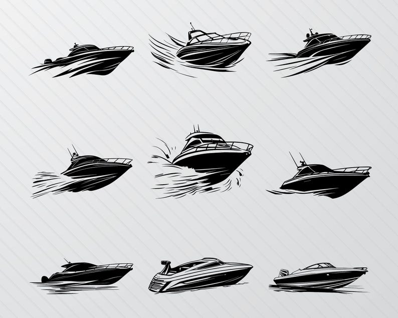 Speed Boat Silhouette, Speed Boat Svg Set Bundle Cut Files, Speed Boat ...