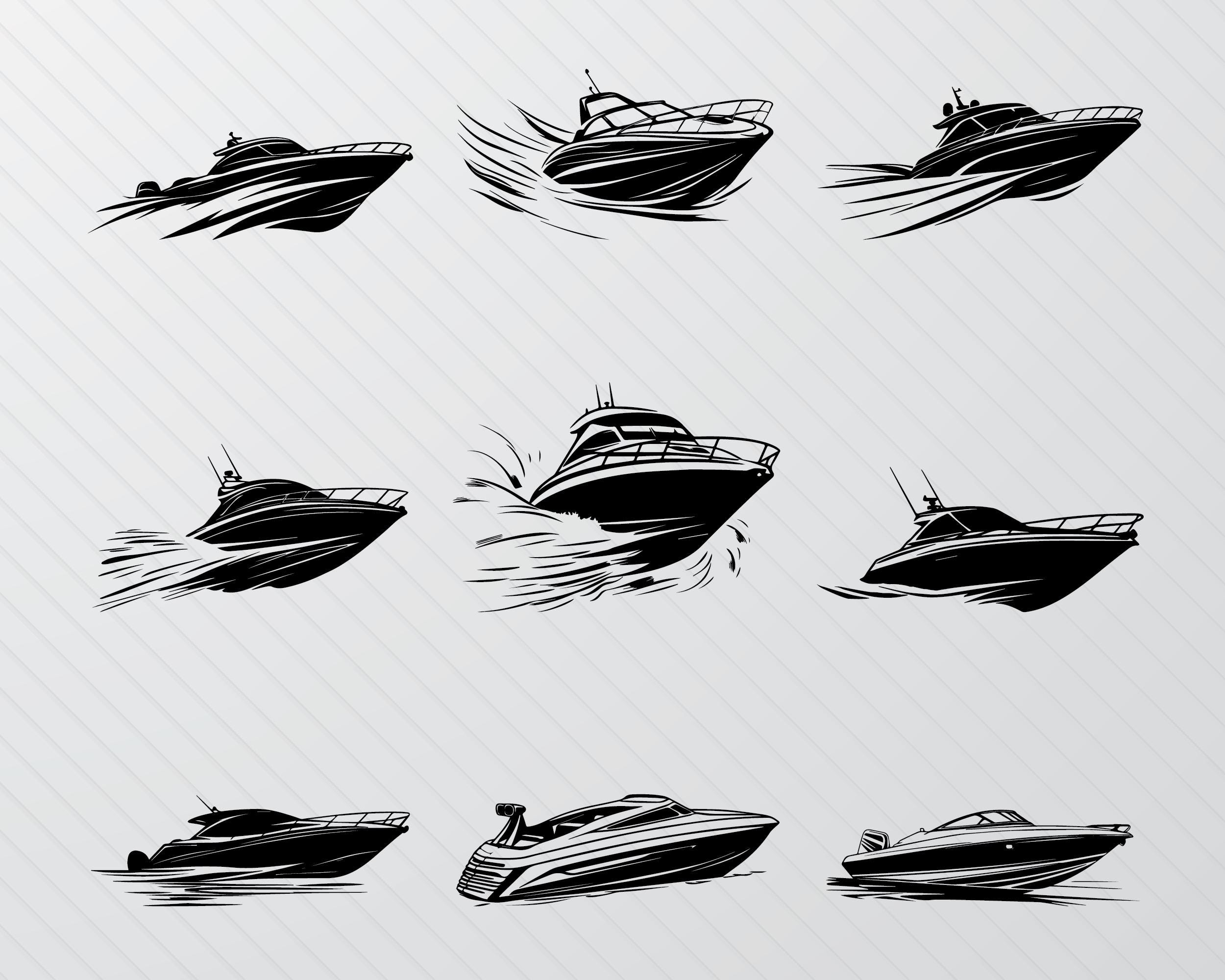 Speed Boat Silhouette, Speed Boat Svg Set Bundle Cut Files, Speed Boat ...