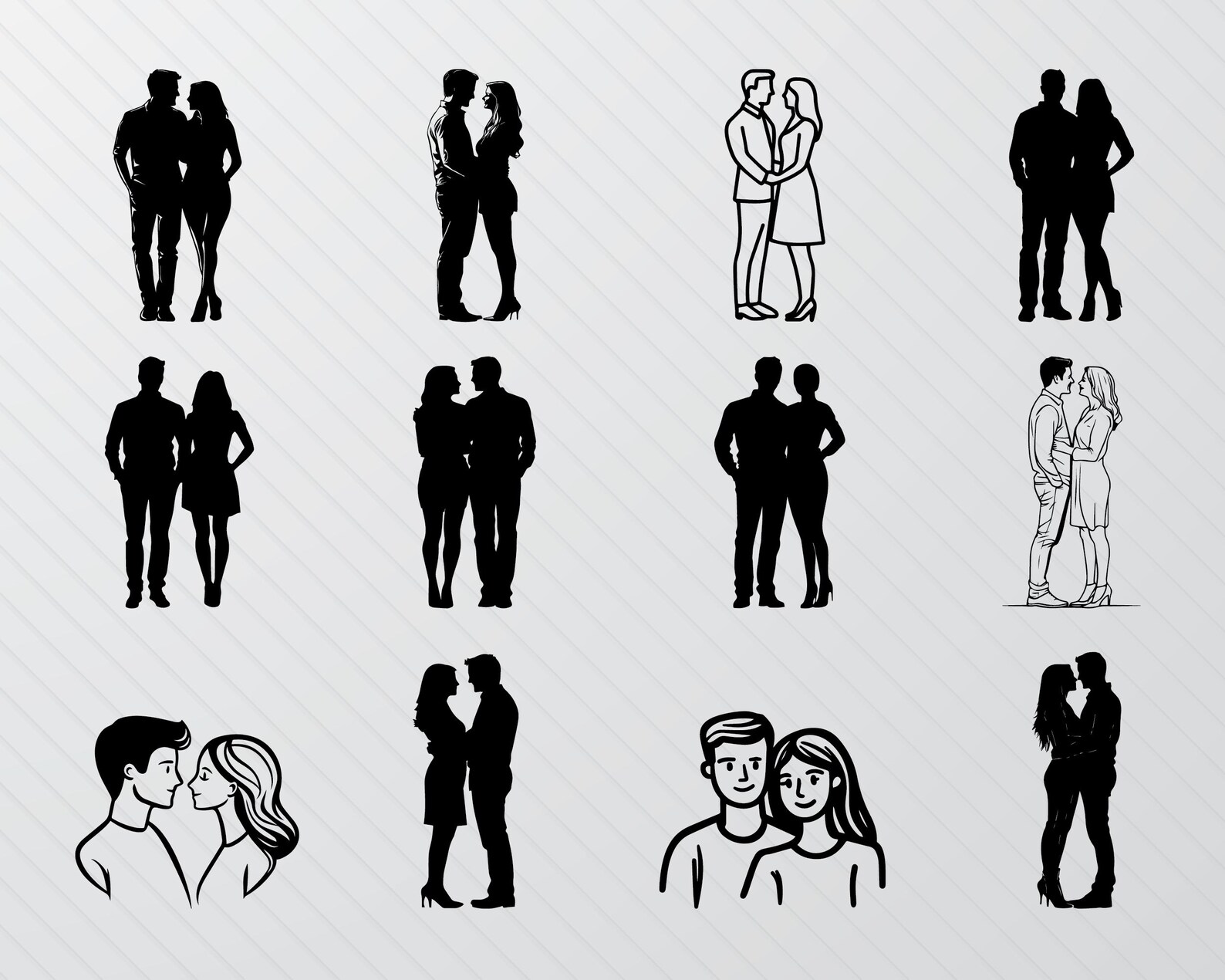 Couple Silhouette SVG Bundle: Husband and Wife Outlines (PNG, Vector ...