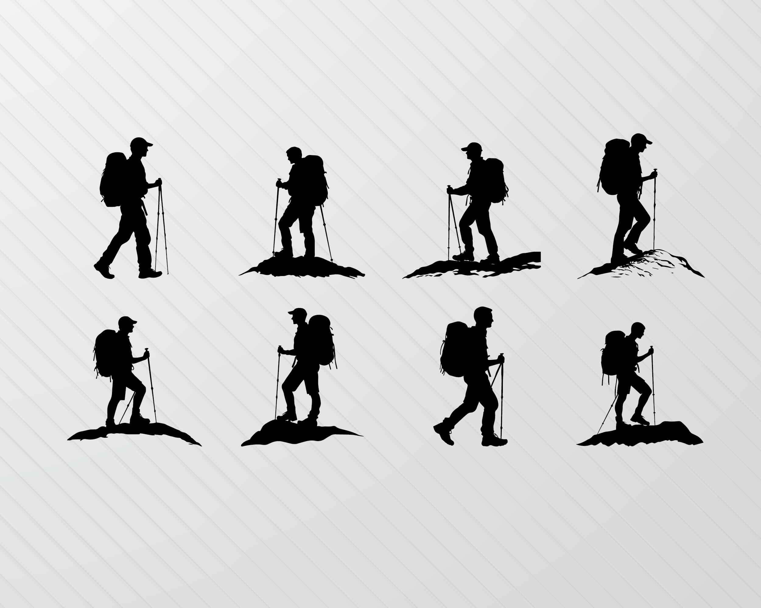 Hiking Silhouette, Hiking Svg Bundle, Hiking Clipart, Hiking Png, Hiker ...