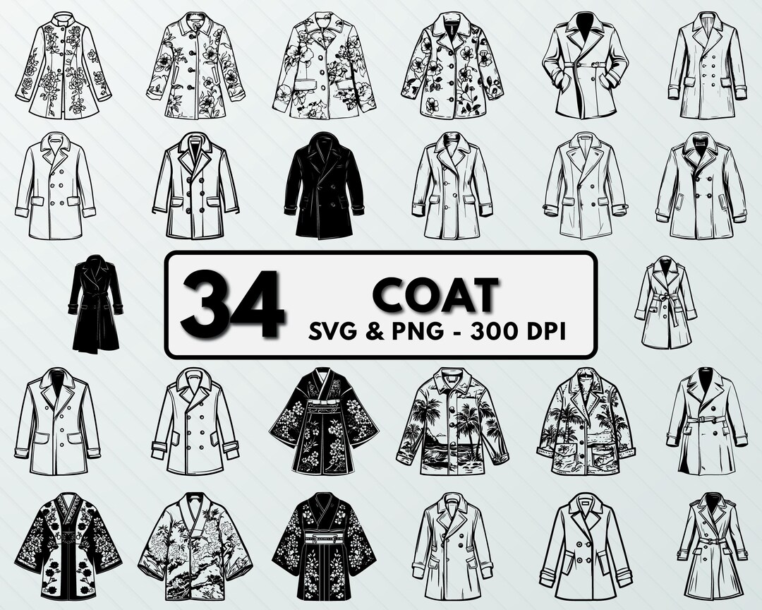 Coat Outline SVG PNG Bundle: Fashion Clipart, Cricut Cut Files - Etsy