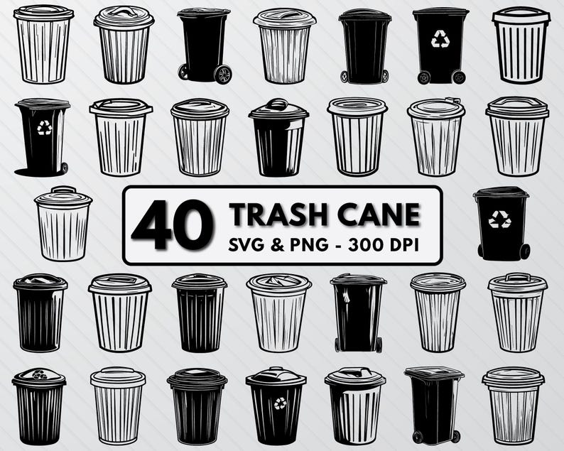 Trash Can Svg, Trash Bin Silhouette Cut Files Cricut, Rubbish Bin Png ...