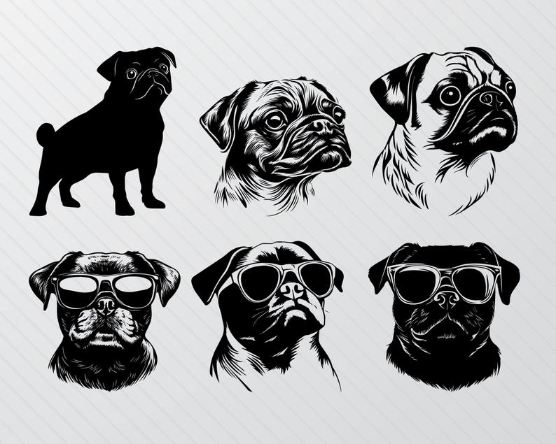 Pugs Dog Silhouette Svg, Pug Dogs Svg Bundle Cut Files Cricut, Pugs ...