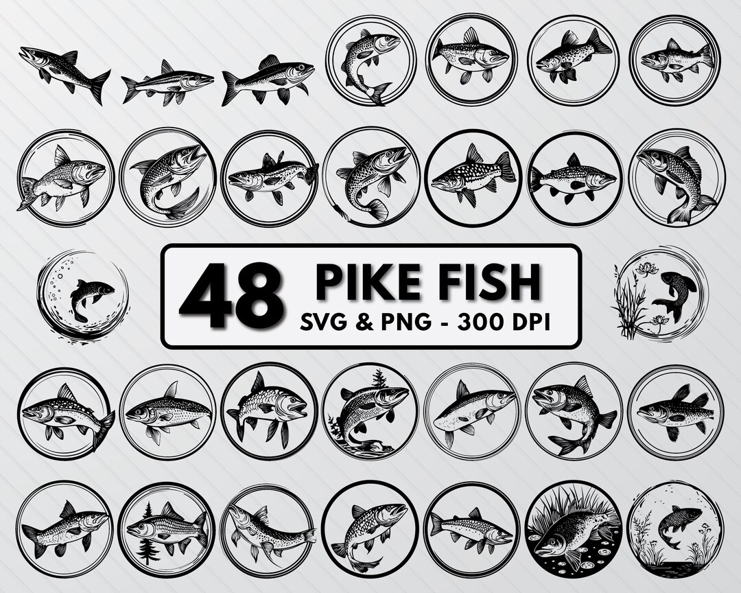 Pike Fish Silhouette, Pike Fish Svg Bundle, Pike Fish Clipart, Pike ...