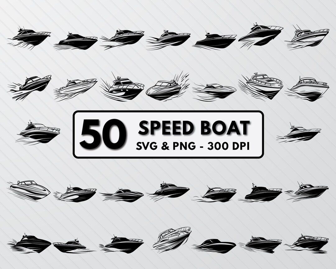 Speed Boat Silhouette: SVG, PNG, Clipart Bundle (300 DPI) - Etsy