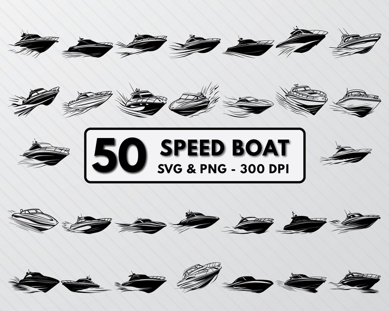 Speed Boat Silhouette, Speed Boat Svg Set Bundle Cut Files, Speed Boat ...