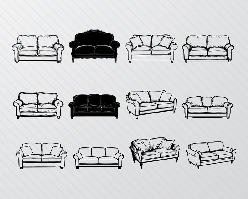 Sofa Silhouette Svg, Sofa Svg Bundle File, Couch Clipart Png, Sofa ...