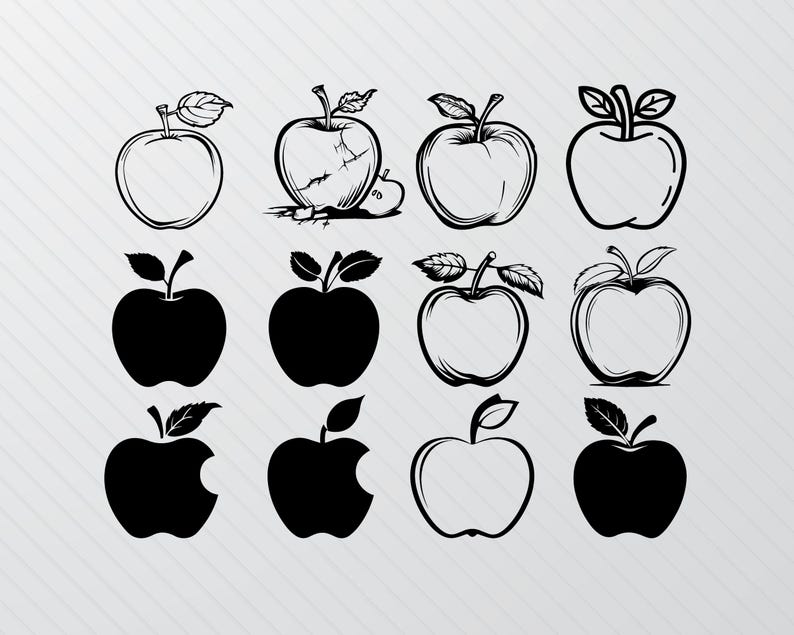 Apple Silhouette SVG Bundle: Clipart, Decal, Outline (PNG, Vector) - Etsy