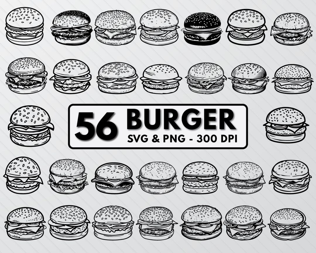 Burger Silhouette SVG Bundle: Clipart, Decal, Vector (PNG, SVG) - Etsy