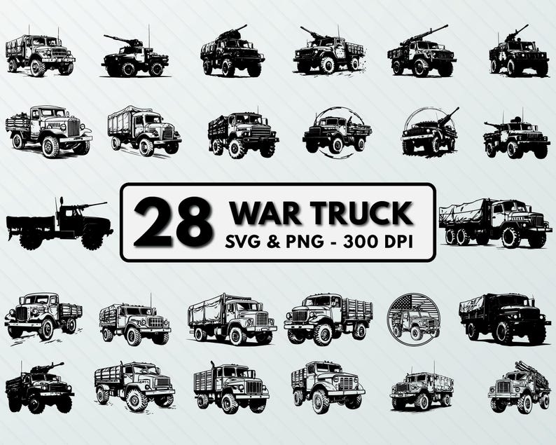 Military Truck SVG: Army Truck Clipart, Decal Cut Files (PNG, Vector ...