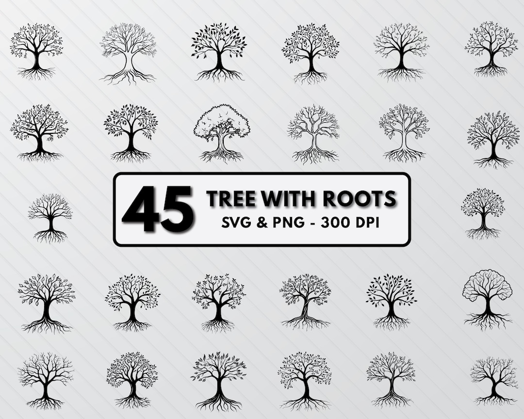 Tree With Roots Silhouette, Tree With Roots Svg Bundle Set, Cute Trees ...