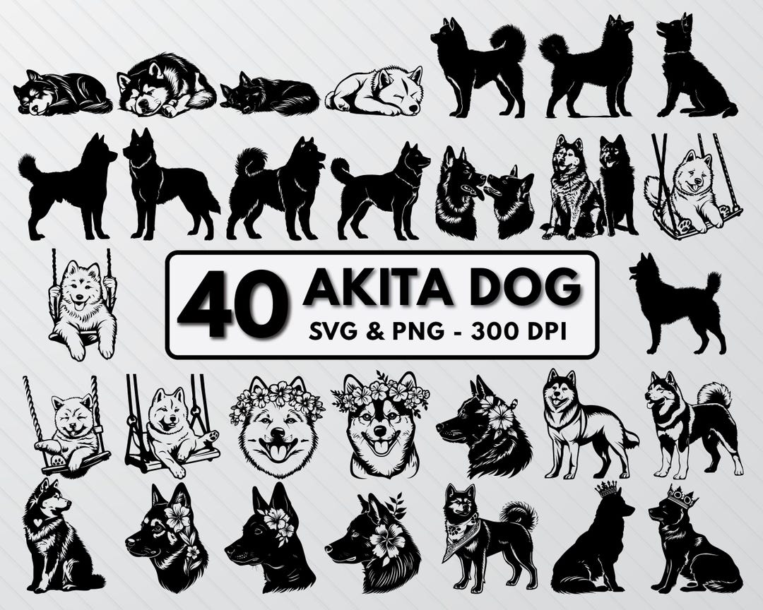 Akita Dog Silhouette Bundle Svg, Akita Svg Bundle Cut Files, Akita Dog ...