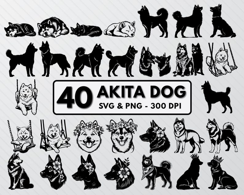 Akita Dog Silhouette Bundle: SVG, PNG Cut Files - Etsy