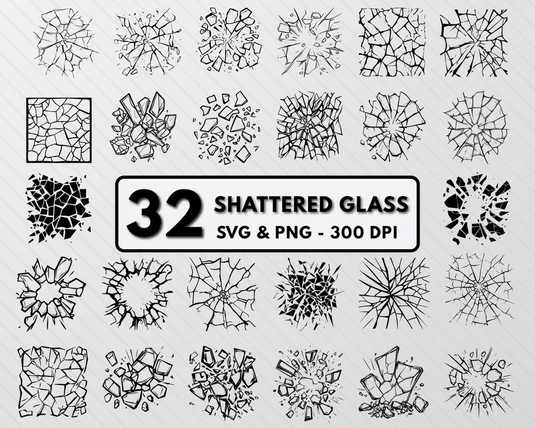 Shattered Glass SVG Bundle: Cracked Glass Clipart (PNG, Vector) - Etsy