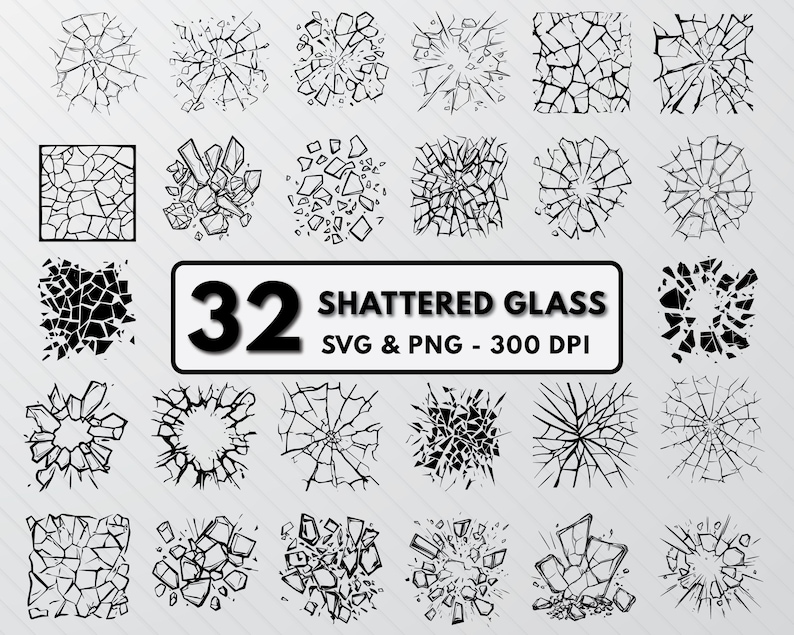 Shattered Glass SVG Bundle: Cracked Glass Clipart (PNG, Vector) - Etsy