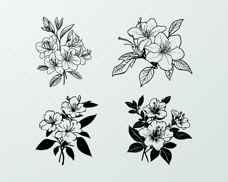 Azalea Svg Png Bundle, Azalea Silhouette, Azalea Clipart, Azalea Vector ...