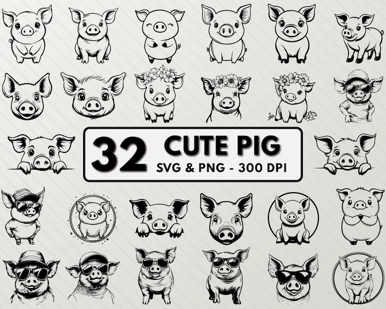 Cute Pig Svg Bundle, Cute Pig Silhouette, Cute Funny Pig Svg Decal ...