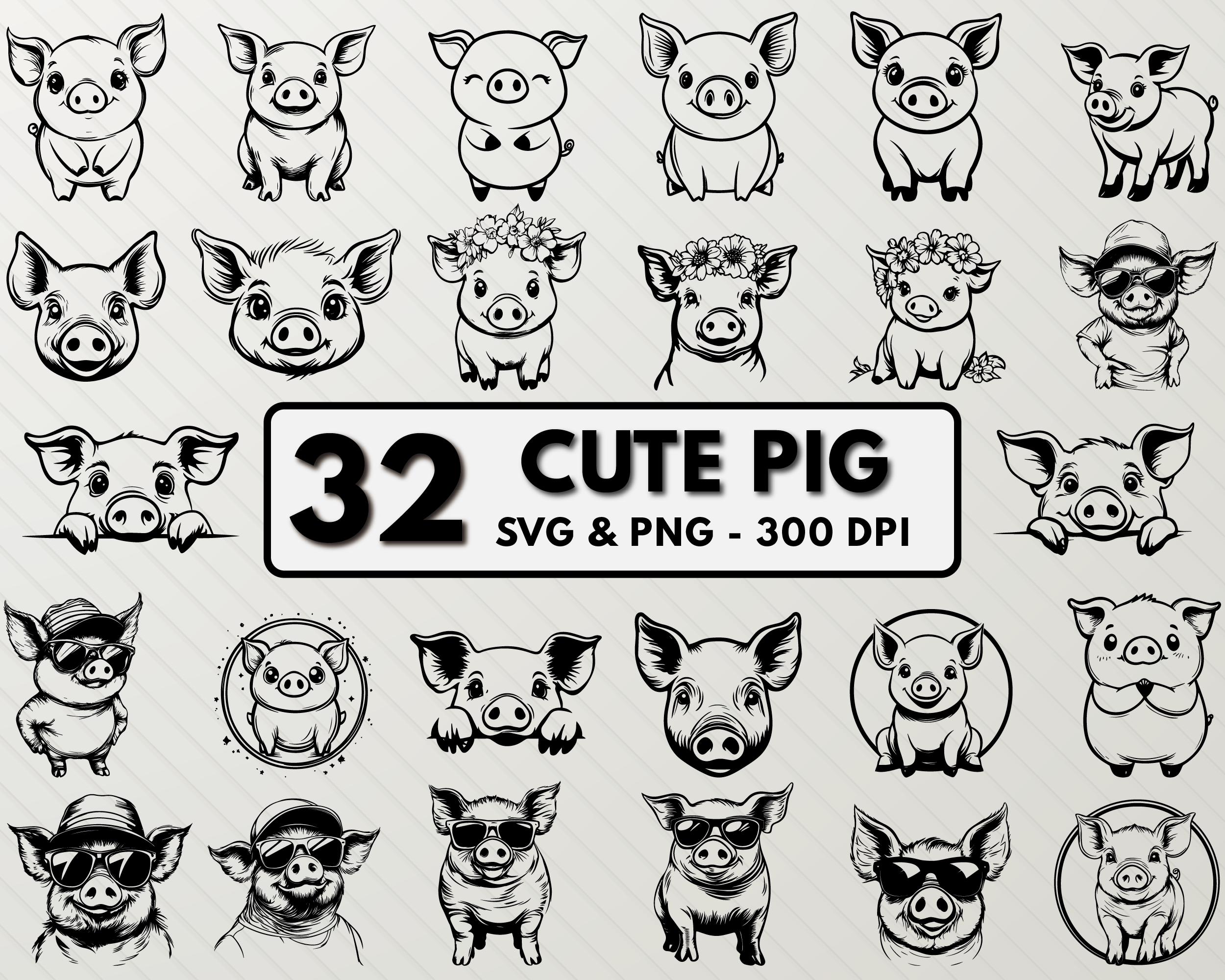 Cute Pig Svg Bundle, Cute Pig Silhouette, Cute Funny Pig Svg Decal ...