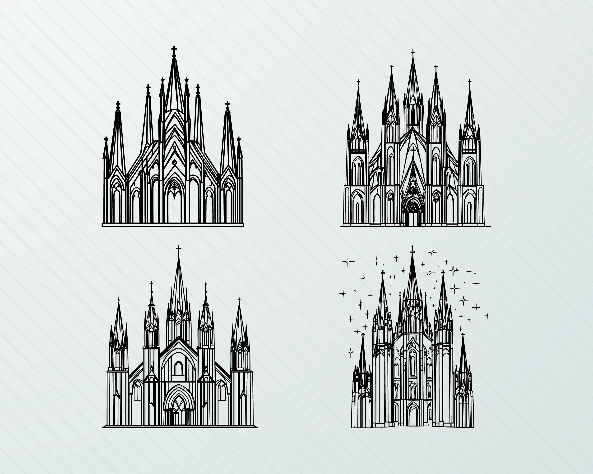 Gothic Cathedral Clipart: Vector Silhouette Designs (SVG, PNG) - Etsy