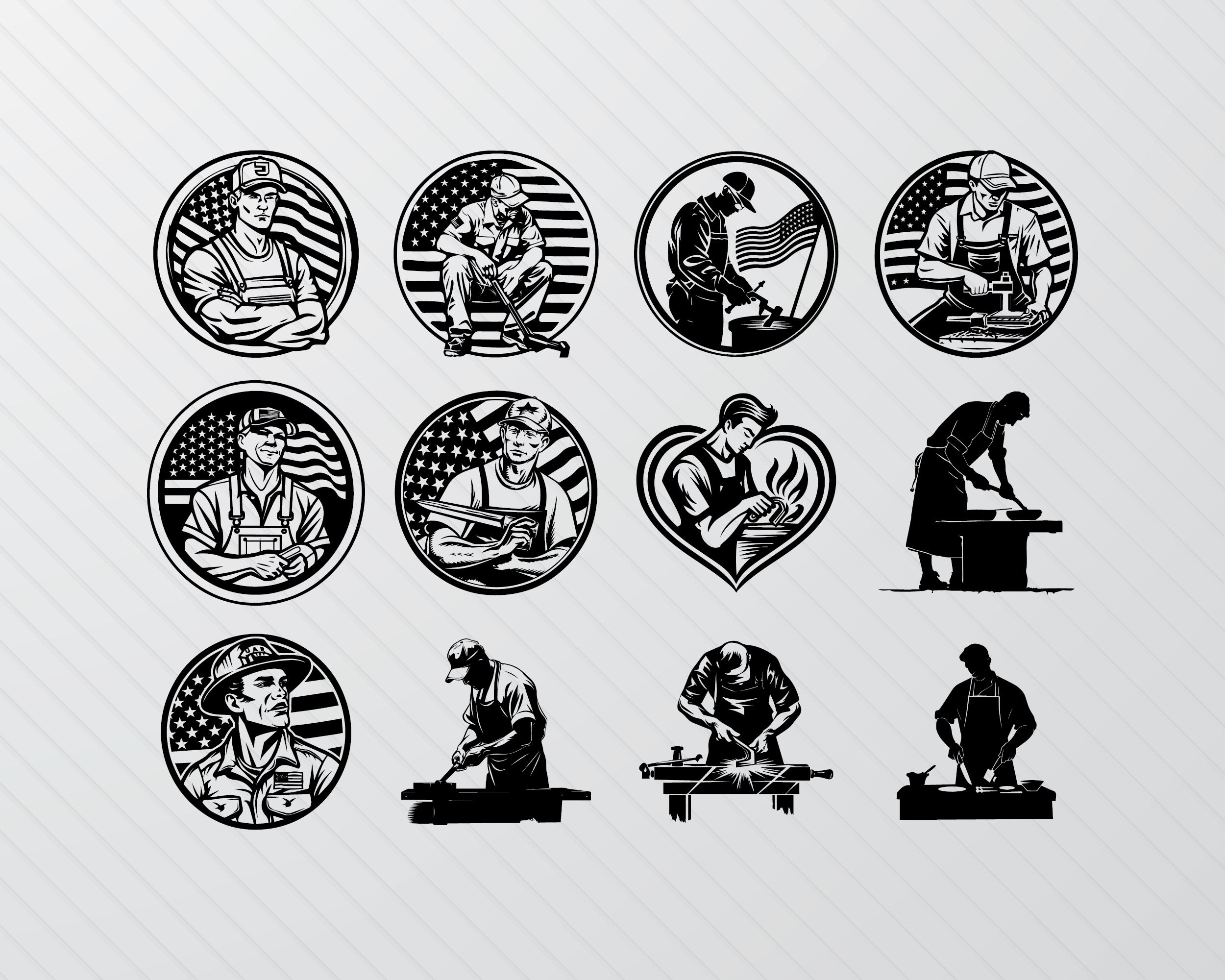 Blacksmith Silhouette SVG Bundle: Clipart, Outlines, Decal (PNG, Vector ...