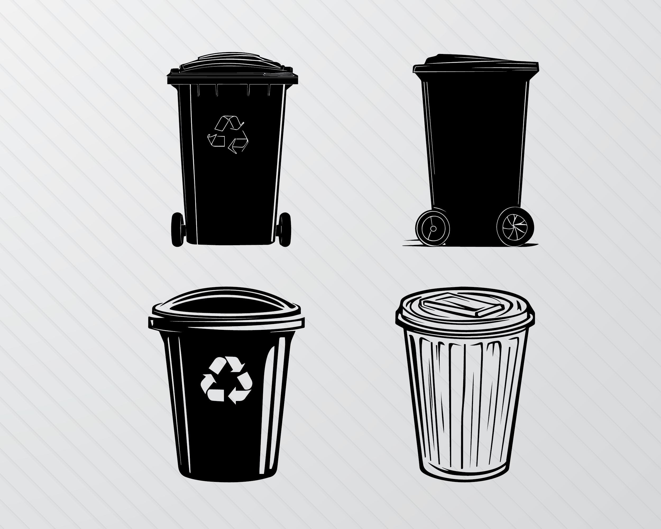Trash Can Svg, Trash Bin Silhouette Cut Files Cricut, Rubbish Bin Png ...