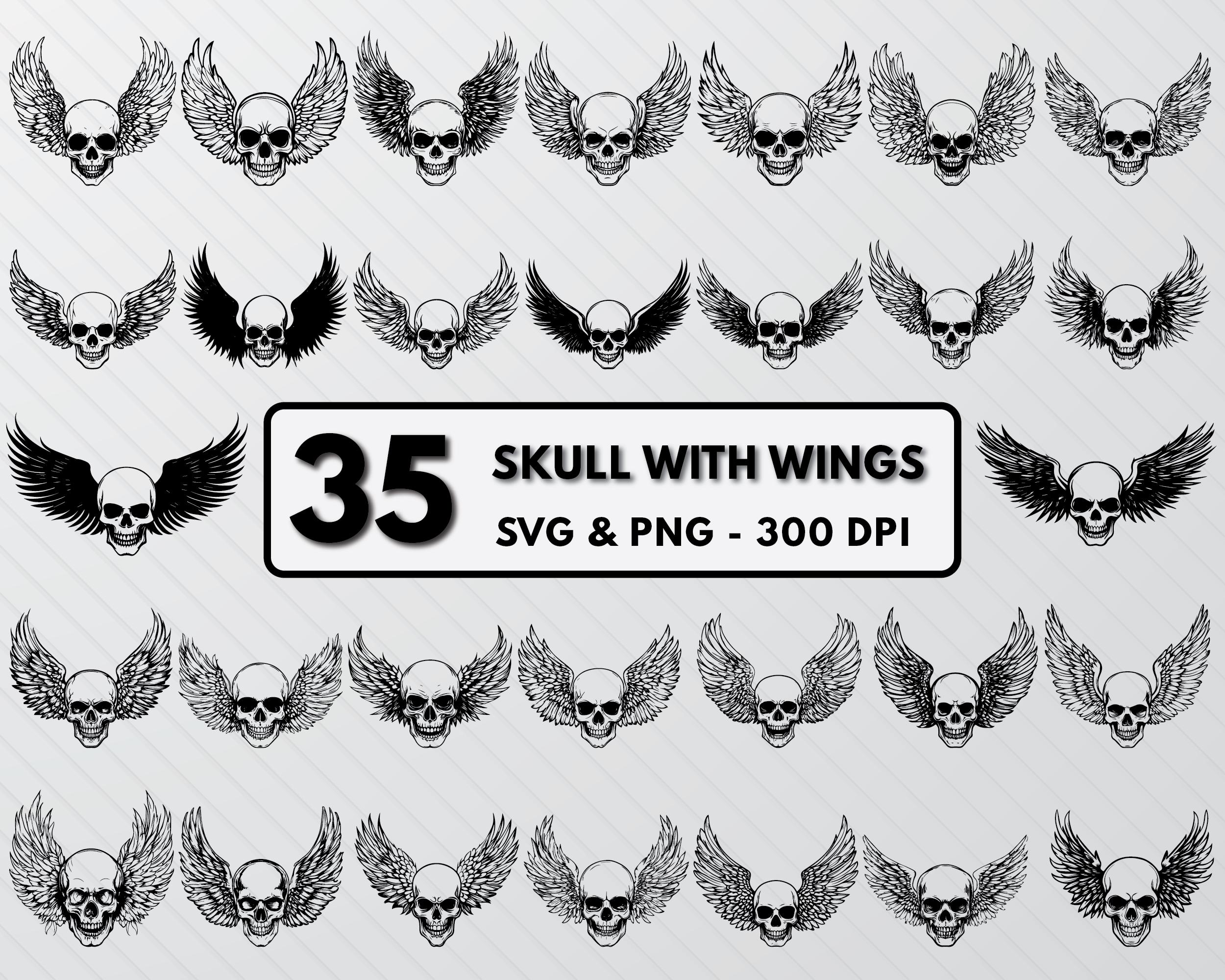 Skull With Wings SVG Bundle: Silhouette Art, Cricut Decal (digital ...