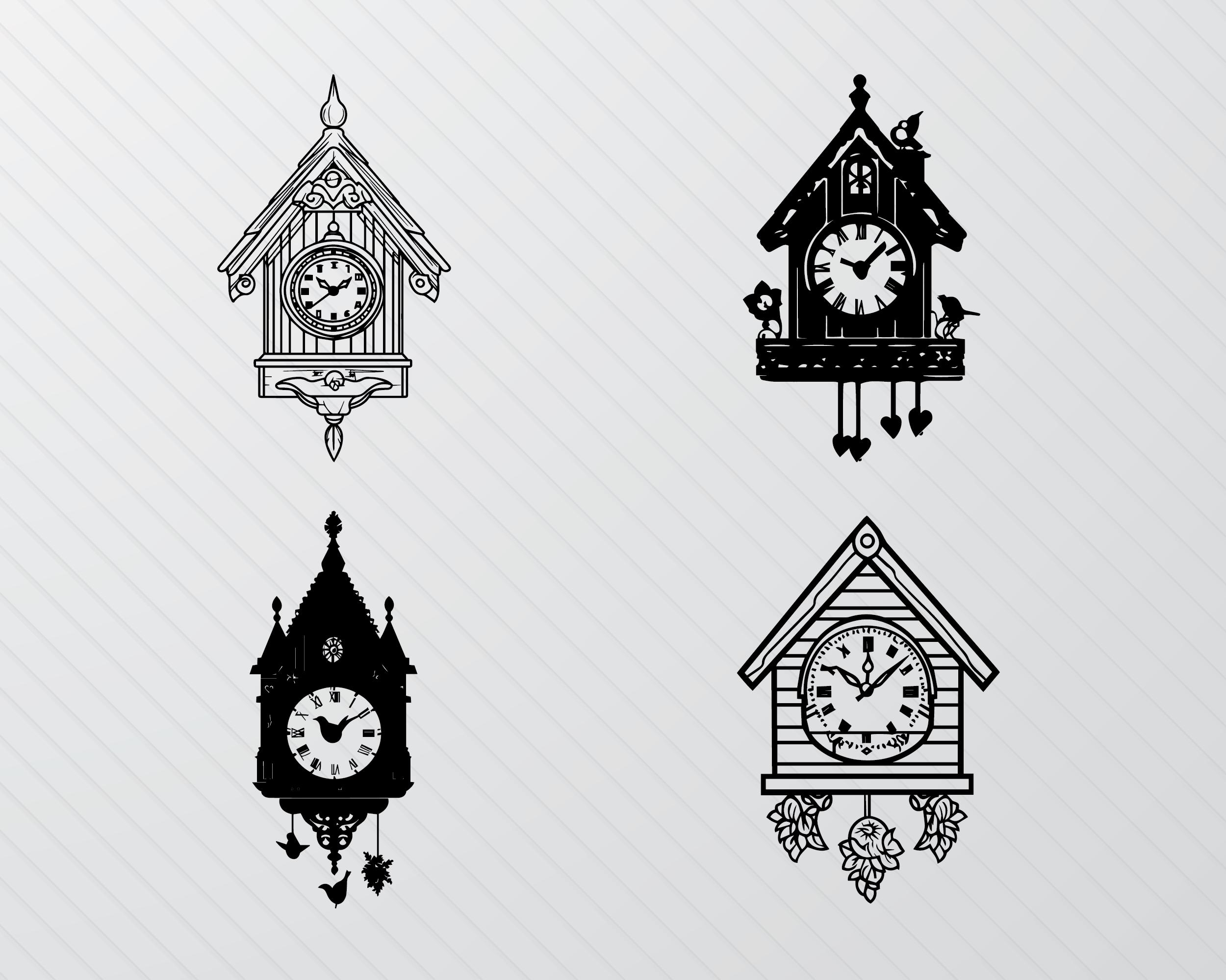 Cuckoo Clock SVG Bundle: German Clipart, Silhouette, Decal (PNG, Cricut ...