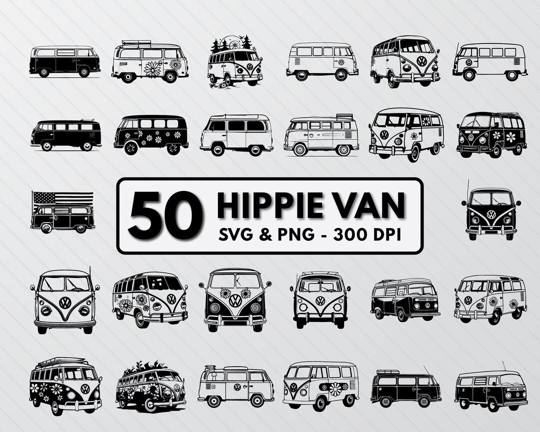 Hippie Van silhouet Svg, Hippie Van Svg bundelset, Hippie Bus Clipart ...
