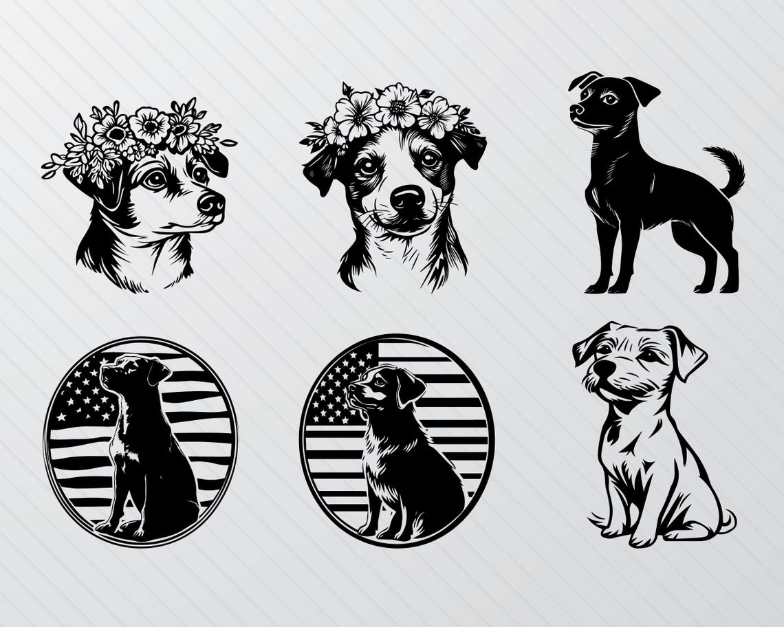 Jack Russell Terrier SVG Bundle: Dog Breed Clipart, Outline Cut Files ...