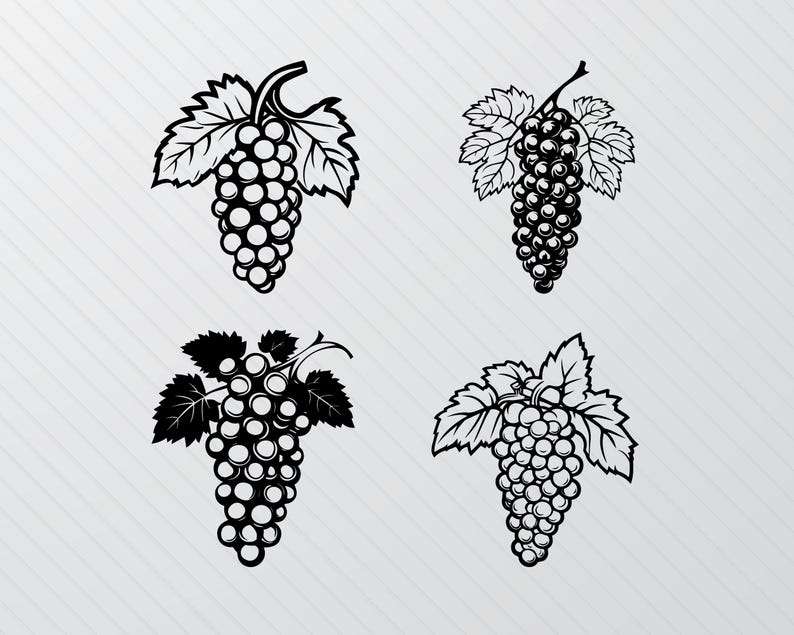 Grape Silhouette Svg, Grape Svg Bundle Cut File Cricut, Grape Outline ...