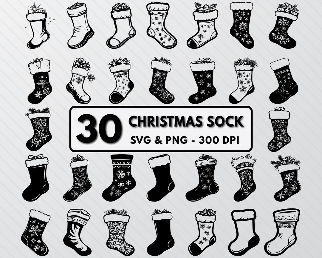 Christmas Sock SVG Bundle: Holiday Stocking Clipart (PNG, Vector) - Etsy