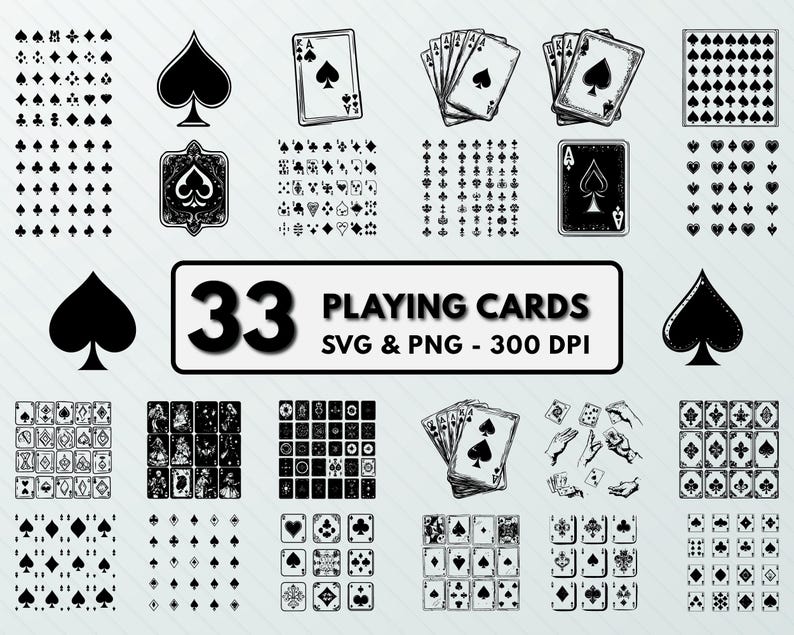 Playing Cards SVG PNG Bundle: Clipart Silhouette (300 DPI) - Etsy