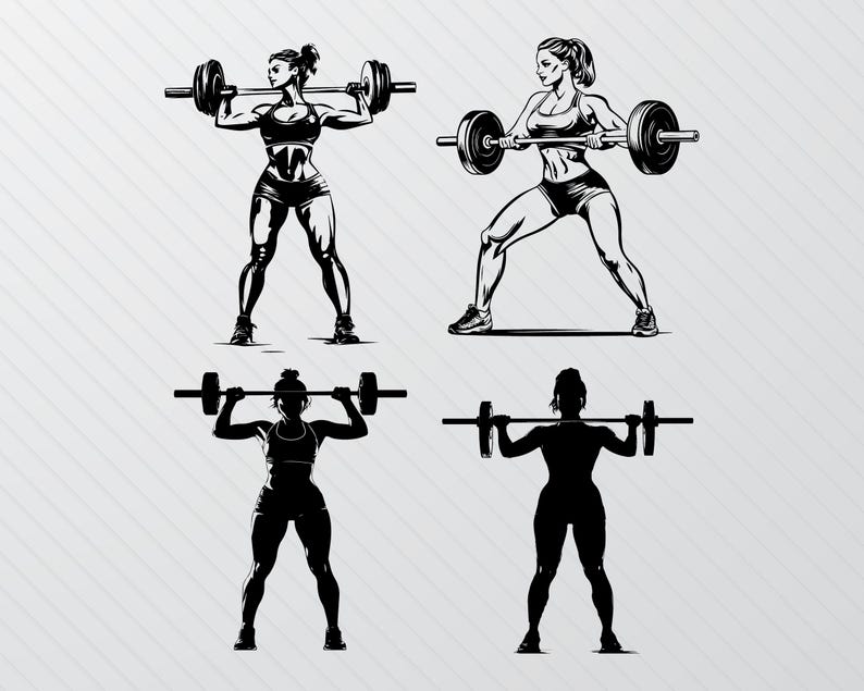 Female Weightlifting Svg Bundle, Weightlifting Silhouette, Female Power ...
