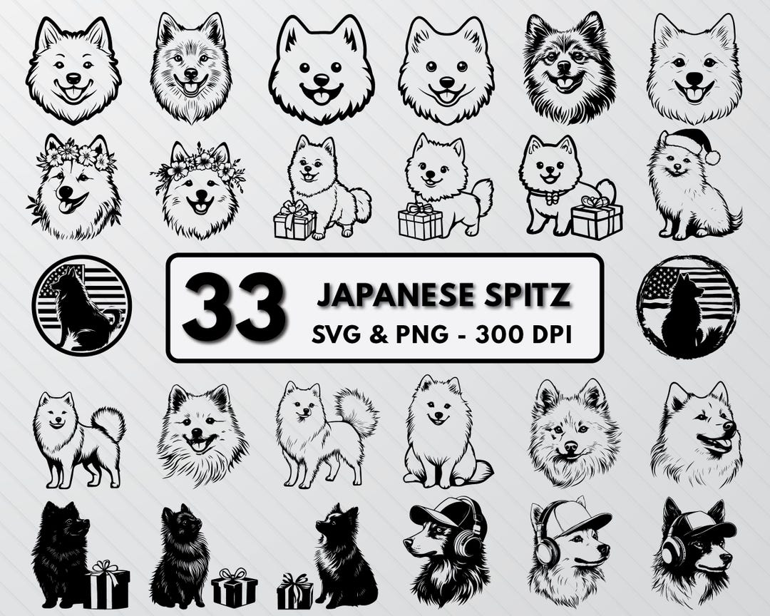 Japanese Spitz Svg Bundle, Japanese Dog Silhouette, Spitz Dog Breeds ...